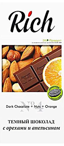 Темный шоколад RICH с орехами и апельсином 70 г купить и получить в ...